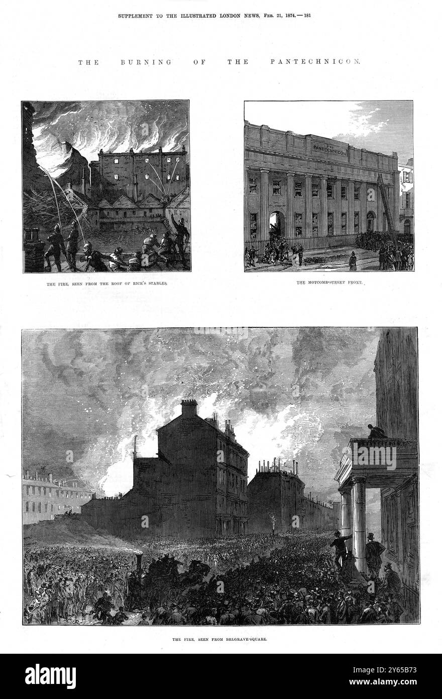February 1874 The burning of the Pantechnicon building in Montcomb ...