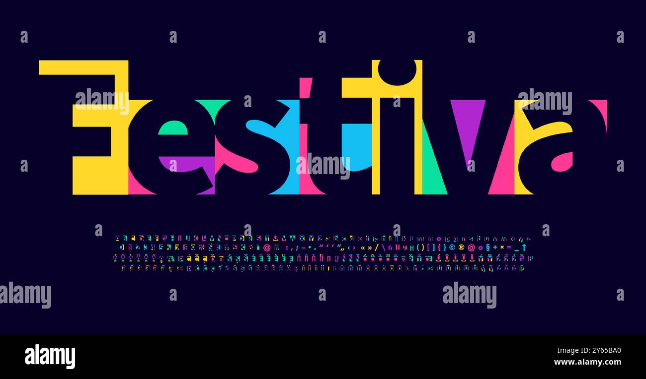 Festival colorful alphabet, art colored letters, joyful funny font for ...