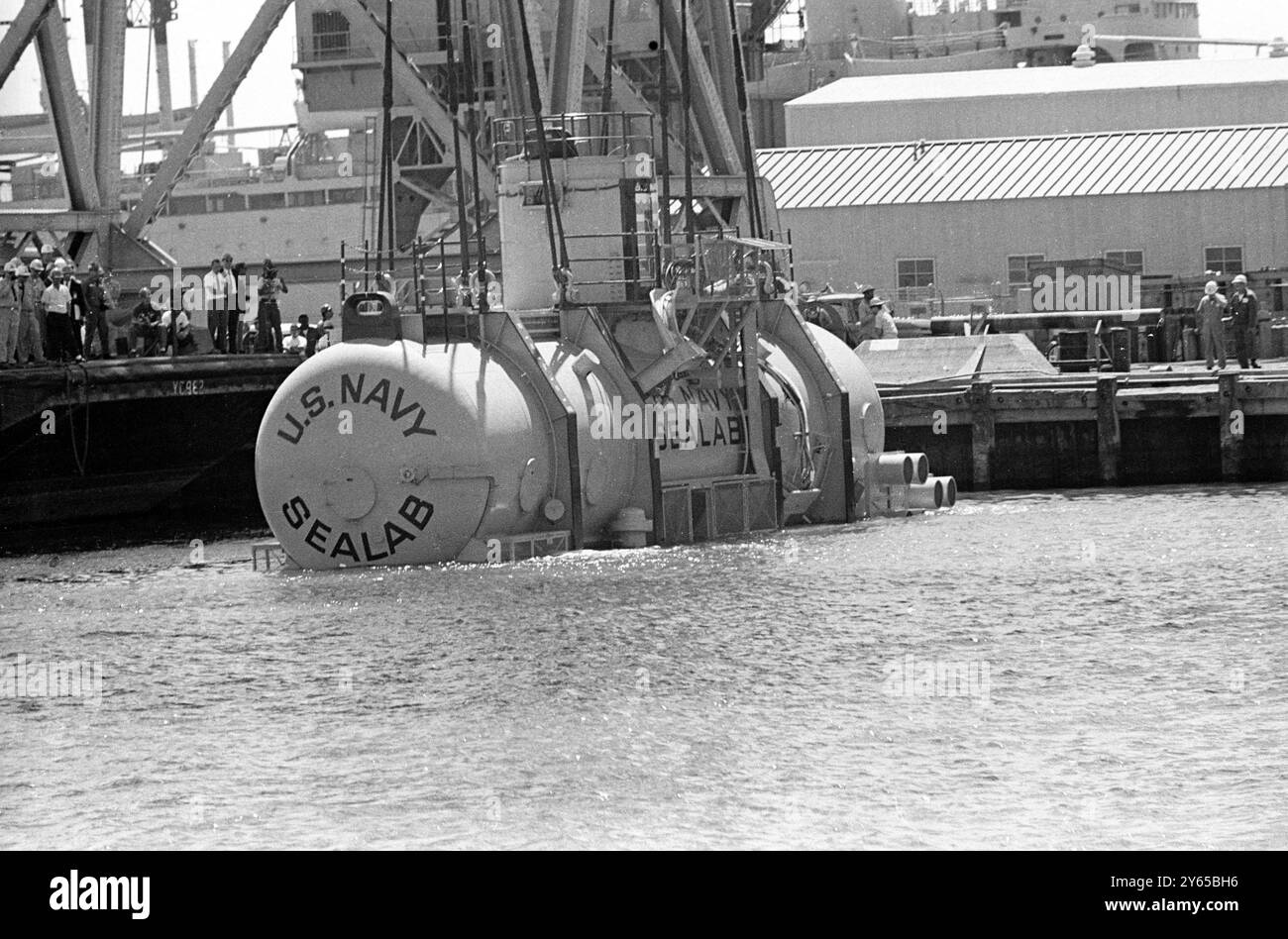 The 300-ton Sealab III habitat is "launched" at Hunter's Point Naval ...