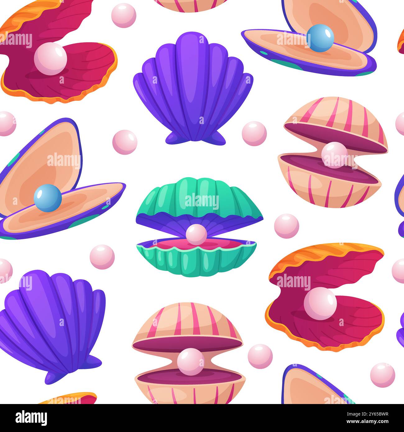 Pearl seashells seamless pattern. Natural decorative pearls in vibrant ...