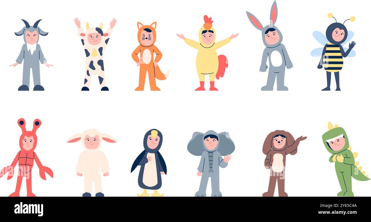 Animal masquerade costumes. Children in amigurumi costume, pajama party ...