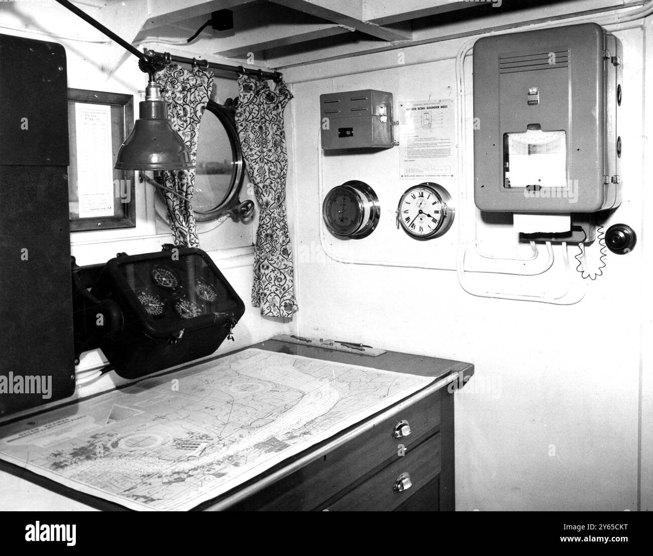 Charts and navigation aids on board the MV Speciality 13th August 1951 ...