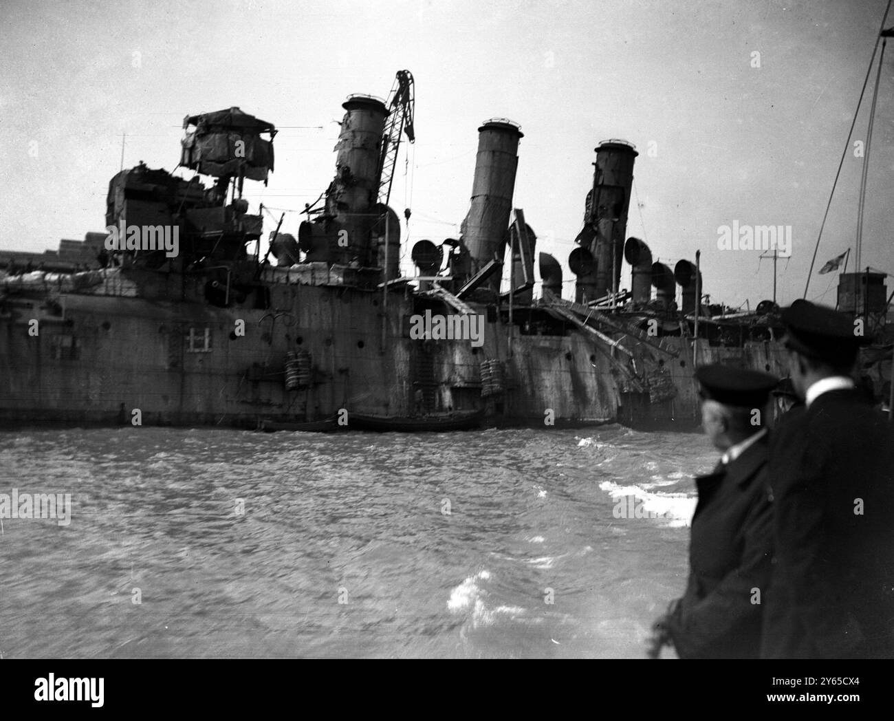 Naval raid on Zeebrugge and Ostend . The battle scarred " HMS ...