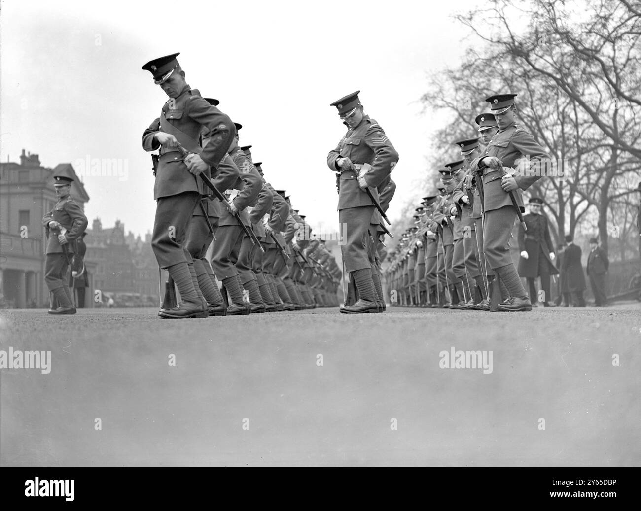 Demonstration of New Army Drill by soldiers at the Wellington Barracks The simplified way of ...