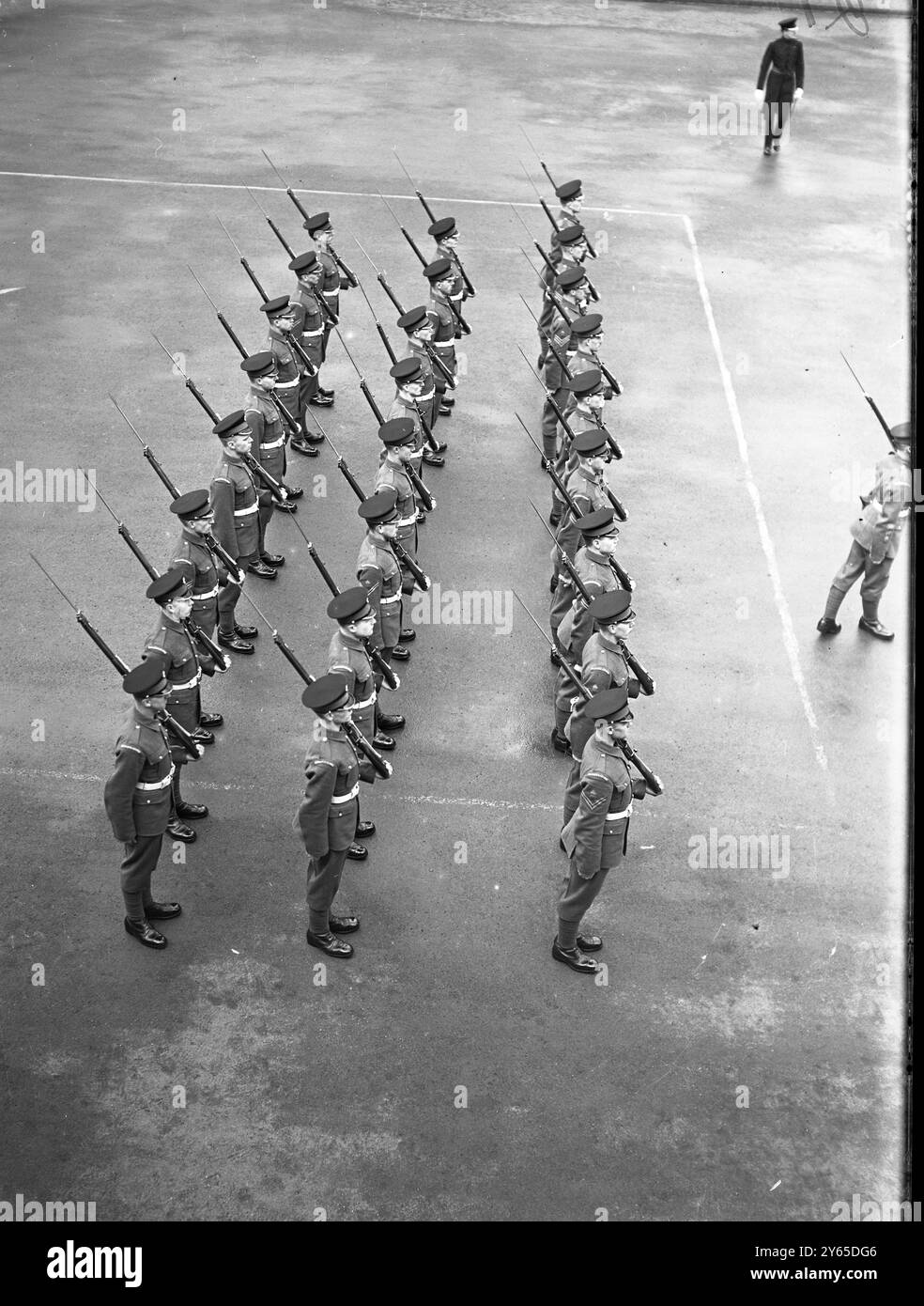 Demonstration of new army drill at Wellington Barracks - ' Threes ...