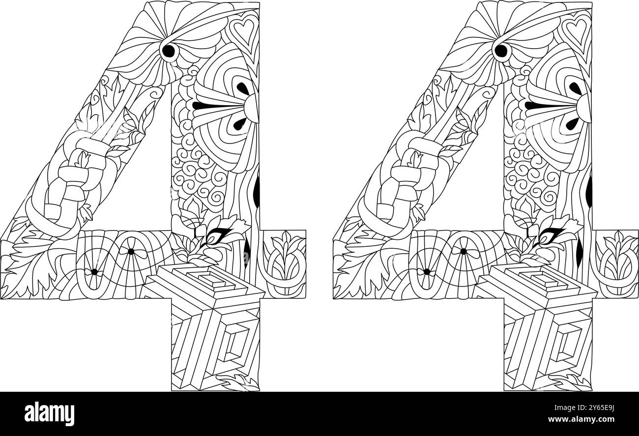Forty four number Isolated zentangle illustration for decoration, for ...