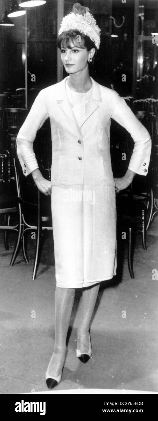 Spring - Summer 1963 fashions of Coco Chanel shown in Paris . Here a ...