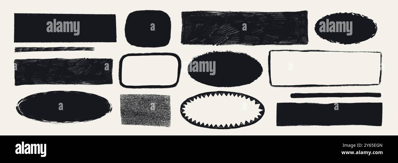 Simple shapes with rough torn edges. Grunge style various figures with ...