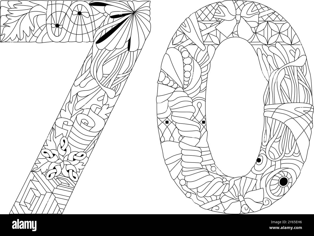 Seventy number Isolated zentangle illustration for decoration, for ...