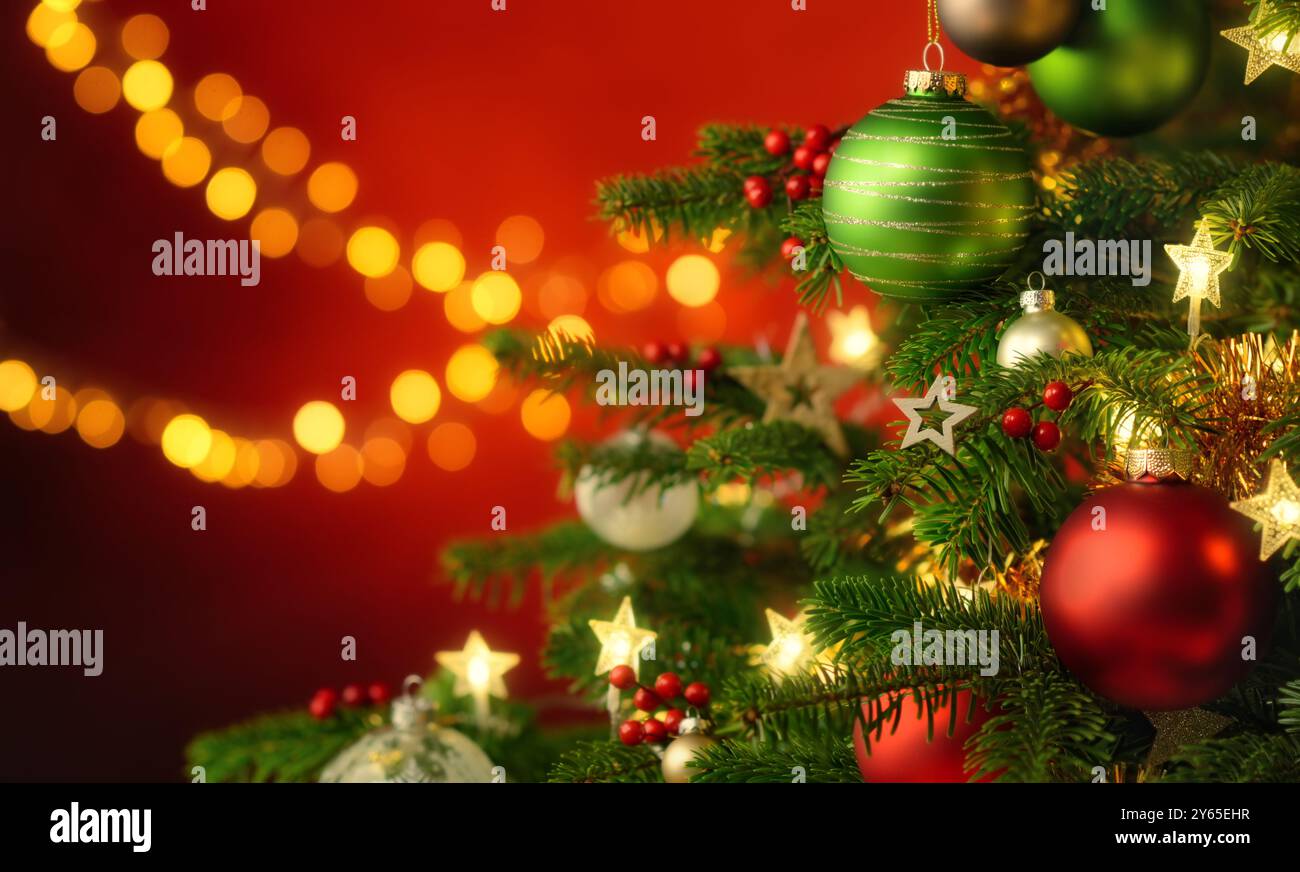 Festive happy Christmas scene with the closeup of a nicely decorated ...