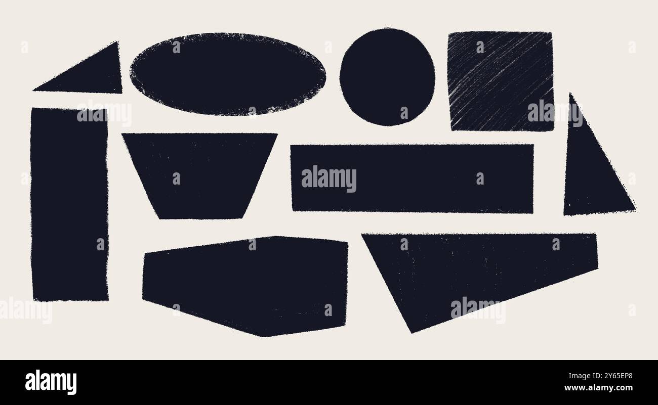 Grunge style various figures with ripped border. Simple shapes with ...