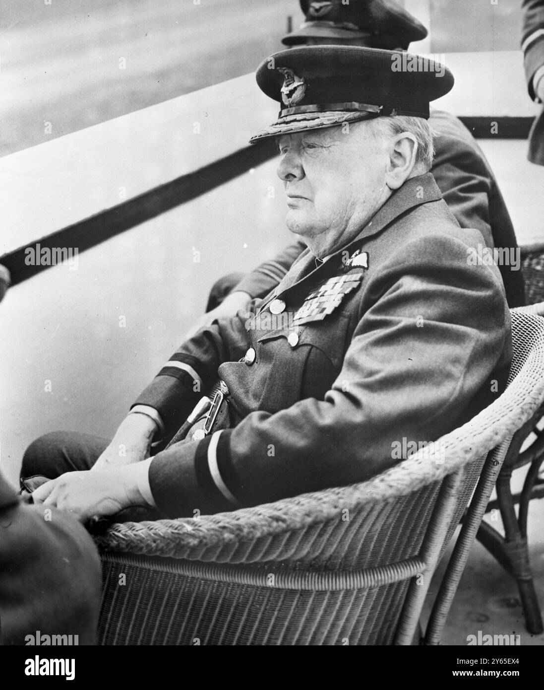 Winnie Watches His Squadron Fly Past Mr Churchill , in the uniform of ...