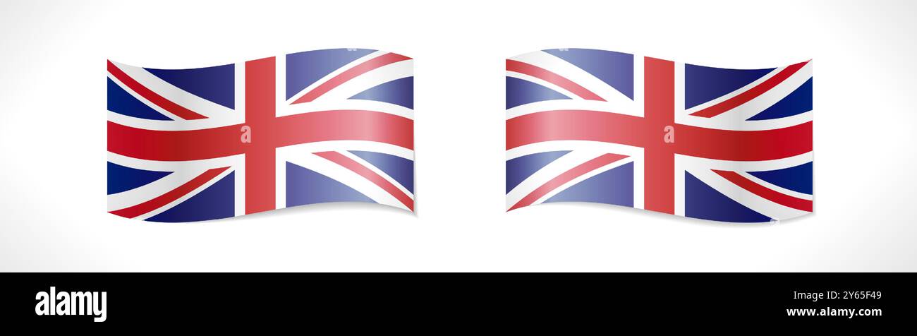 Set of 3D waving flags of the United Kingdom of Great Britain. Isolated ...
