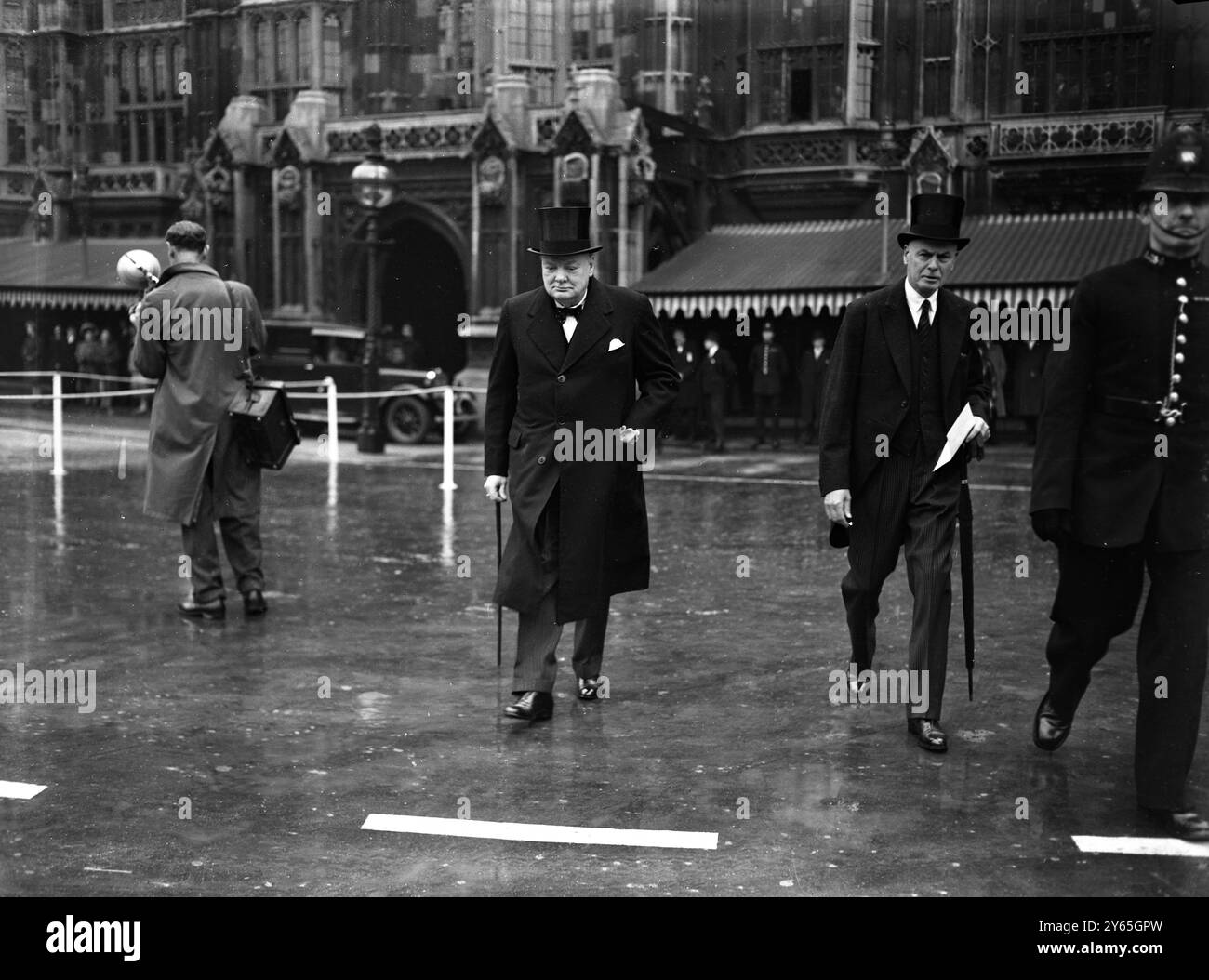 The King Unveils Memorial To King George V Mr Winston Churchill walking ...