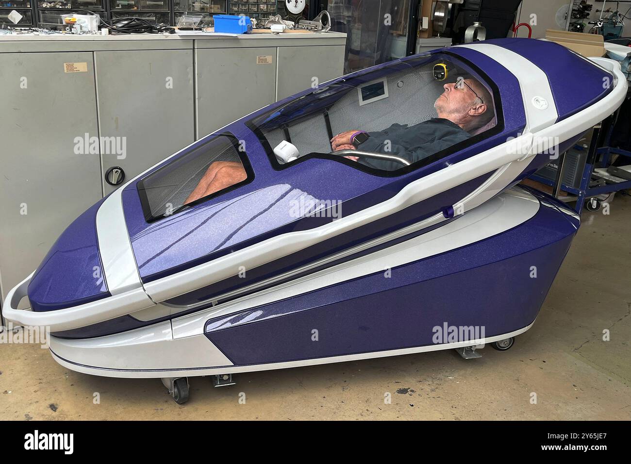 Philip Nitschke is seen inside a 'suicide pod' known as 'The Sarco' in ...