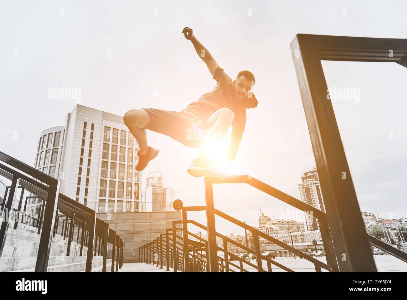 Training to become the best. Low angle view of handsome young man in ...