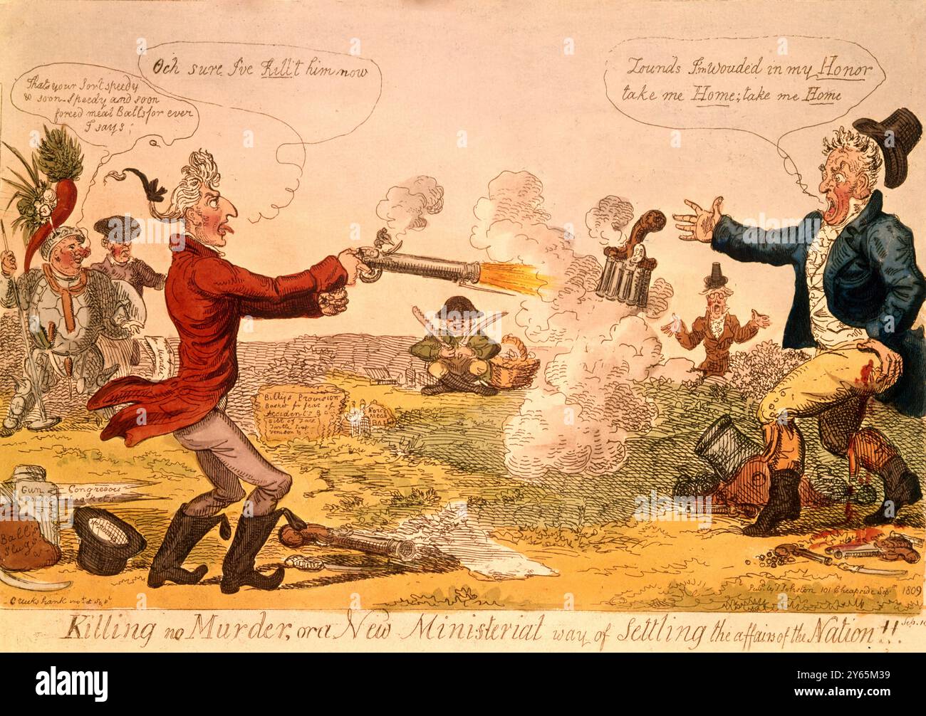 British Political Cartoon, 1809, Canning v. Castlereagh "Killing no ...
