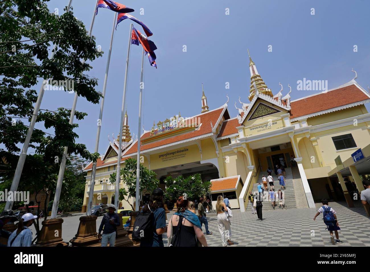 Poipet, Cambodia - April 3, 2023: Travelers cross the Cambodia ...