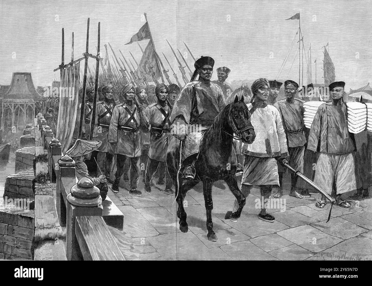 The French War in China Soldiers crossing the Foochow Bridge September ...