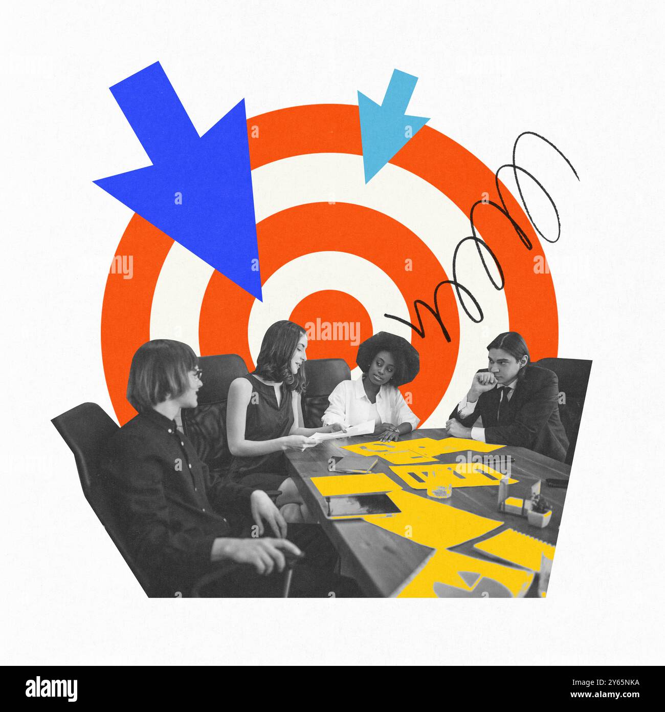 Contemporary art collage. Leaders and collaborators work side by side ...