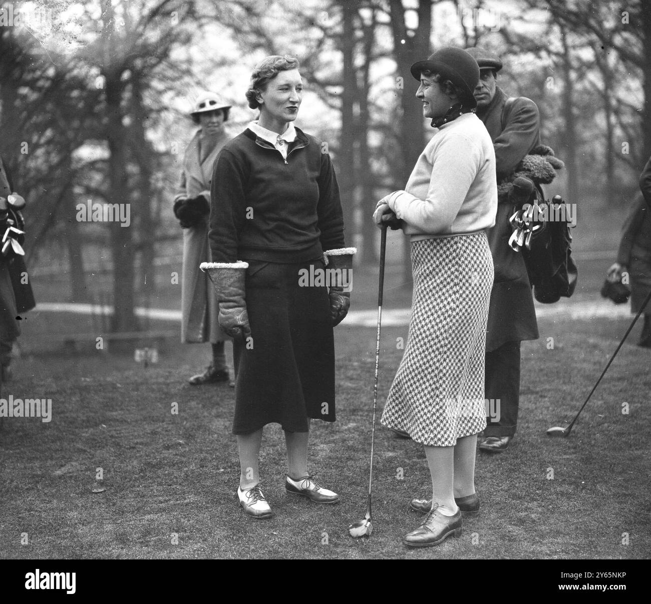 The Ladies Foursomes at Moor Park Golf Club - Miss Bridget Newell talks to Mrs Greenlees . 1936 ...