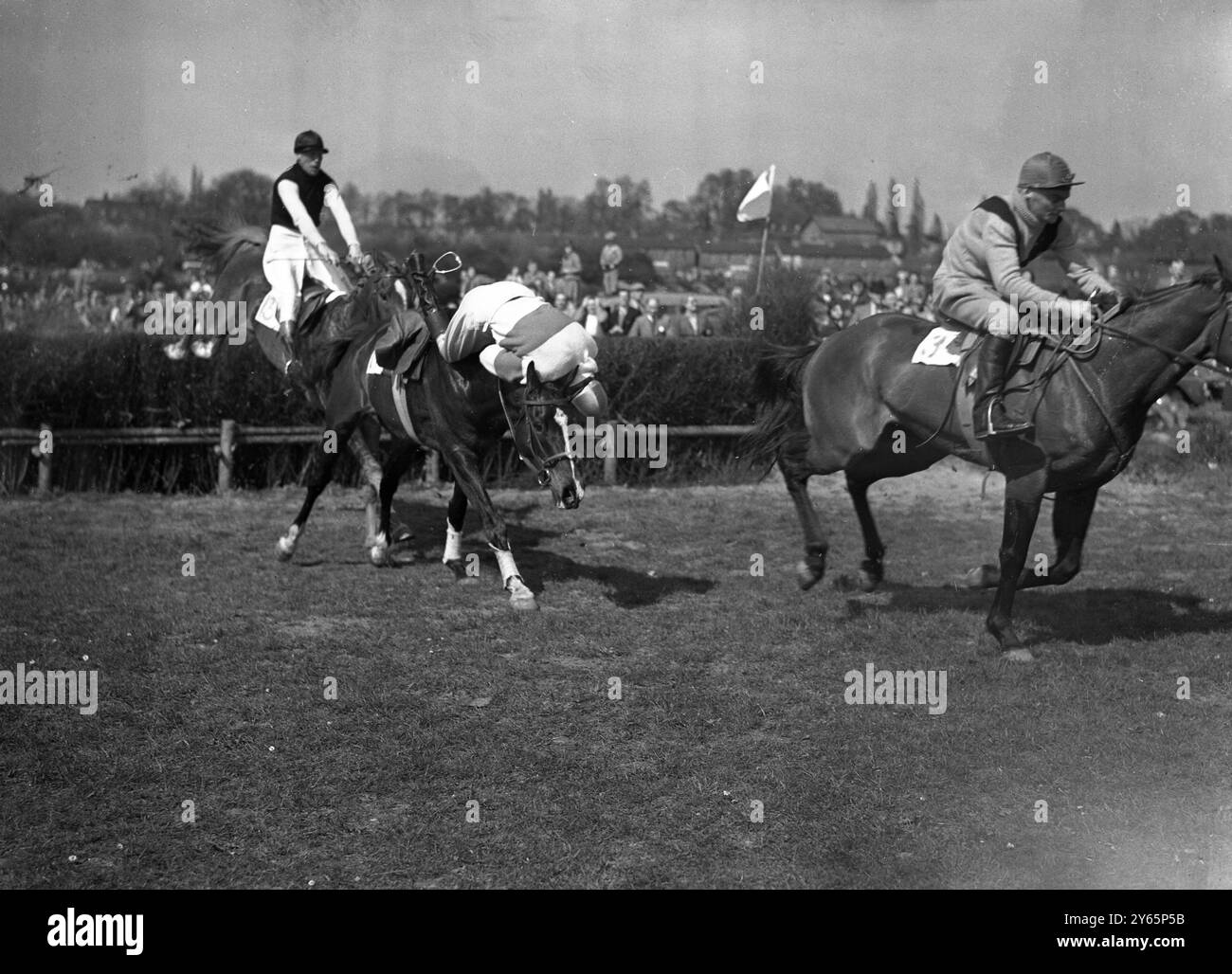 9 May 1954 Gay Kindersley at the last falls off St Blazey during the ...