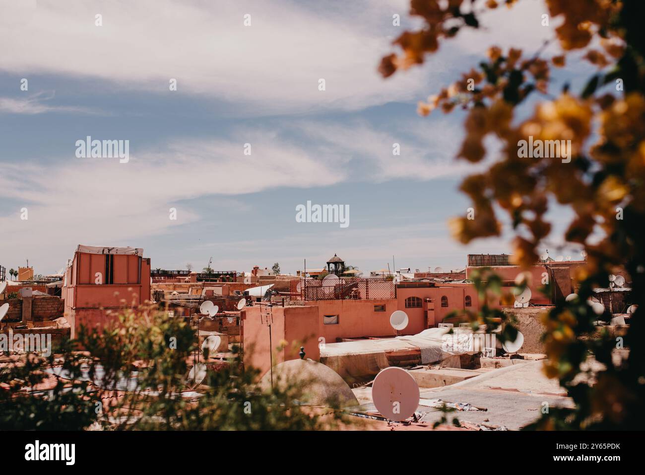 Scenic rooftop view over Marrakech, showing traditional buildings ...