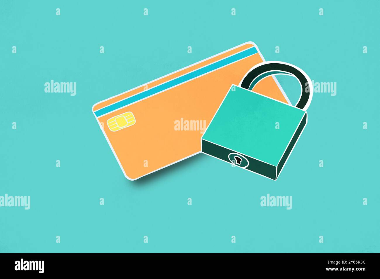 Illustration of a credit card alongside a green padlock, symbolizing ...