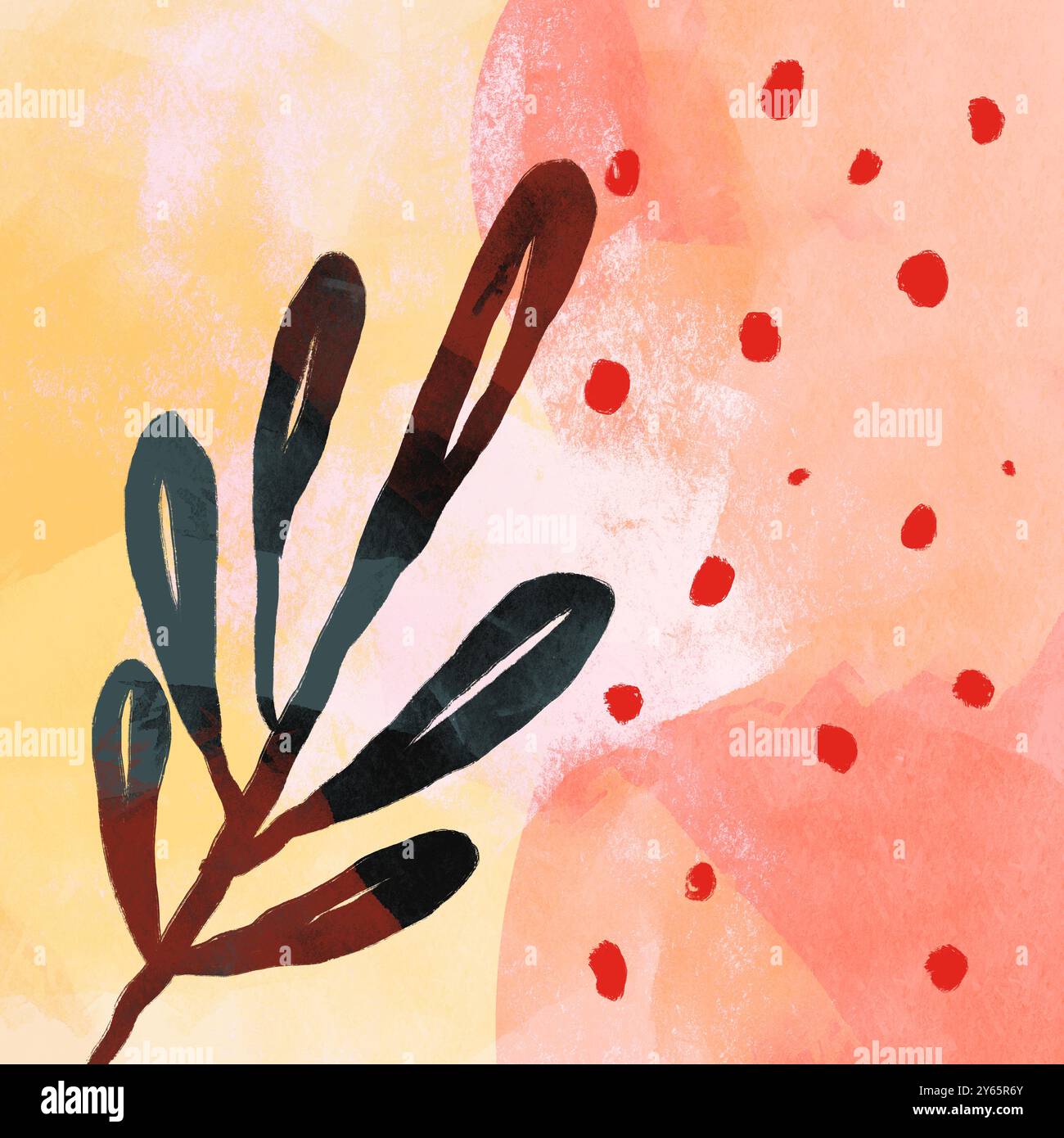A minimalist abstract art illustration featuring a stylized plant ...