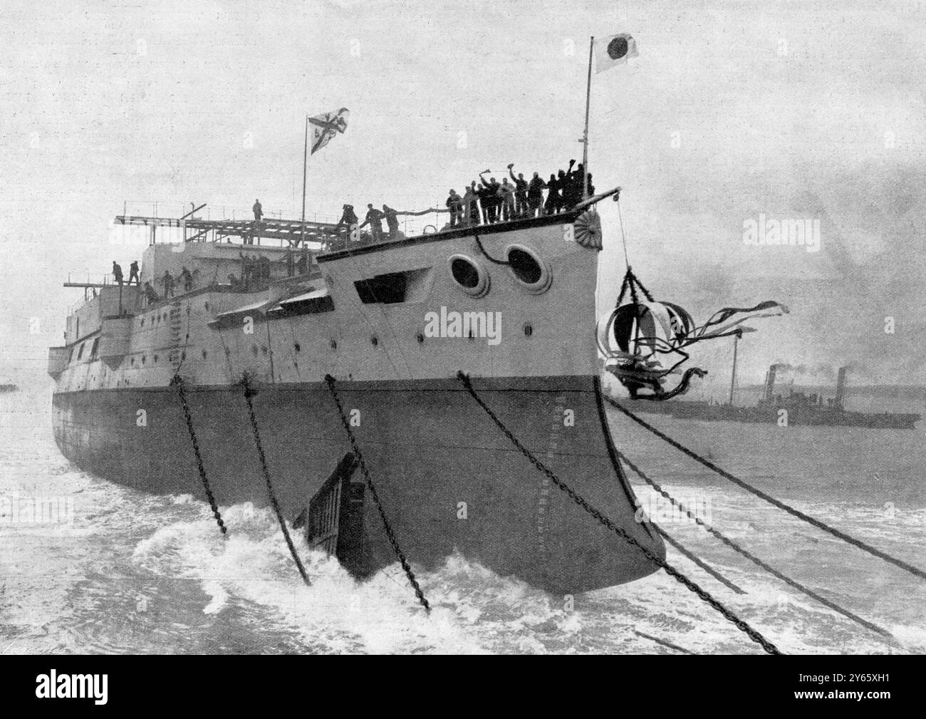 The launch at Barrow of the largest battleship in the world. The new ...