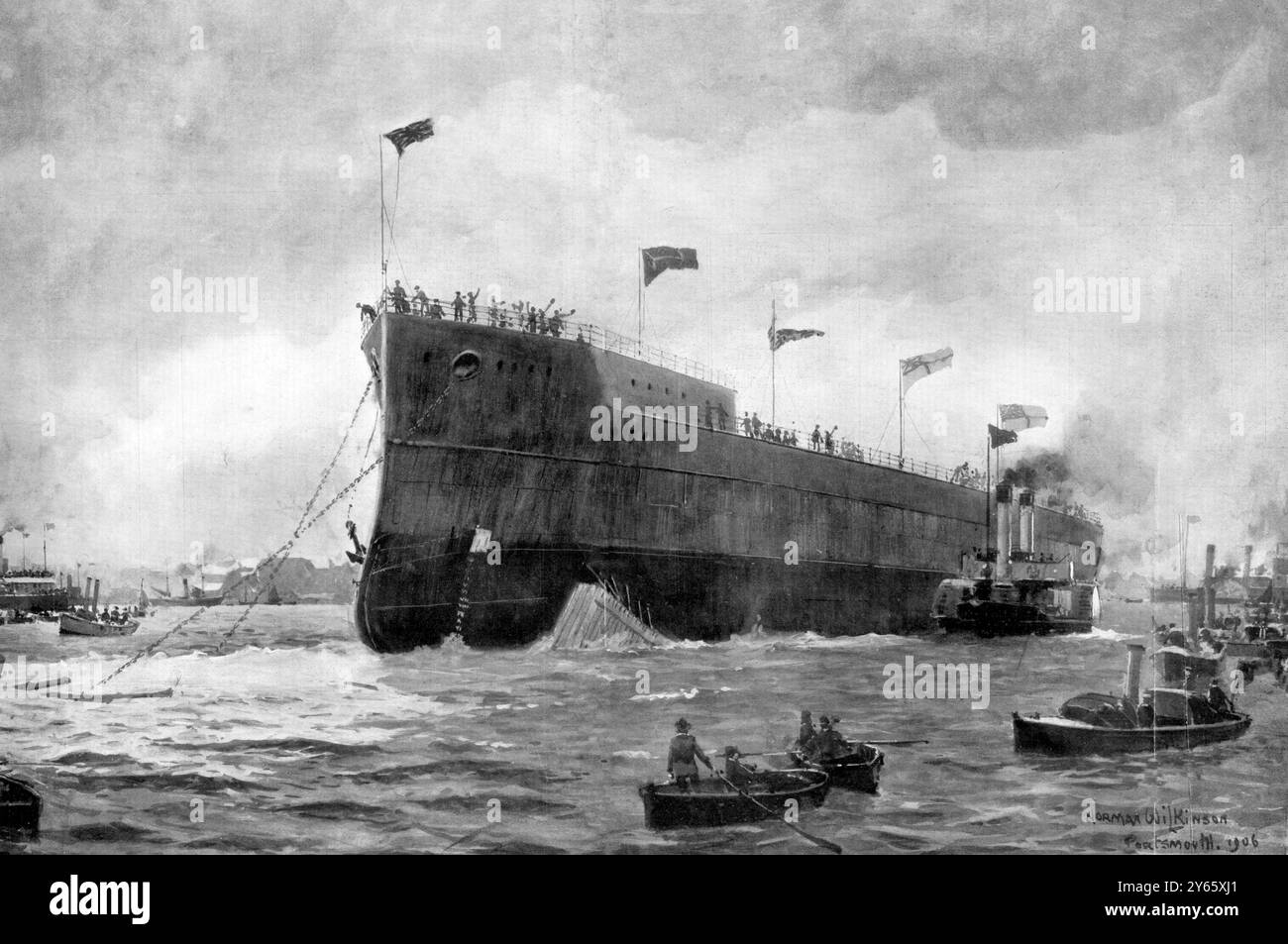 The launch of the biggest battleship in the world - HMS Dreadnought ...