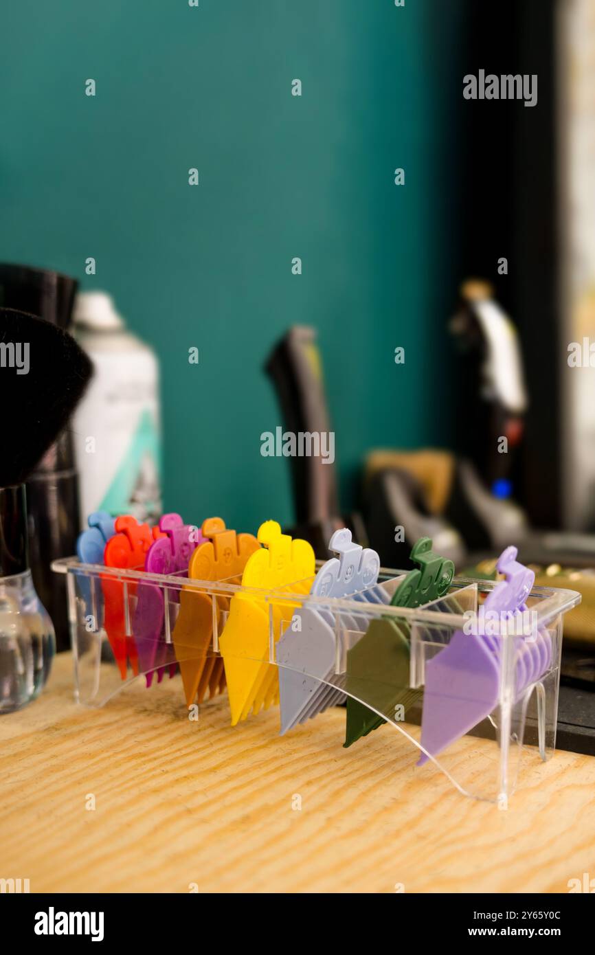 A vibrant scene from a coast barber shop featuring an assortment of ...