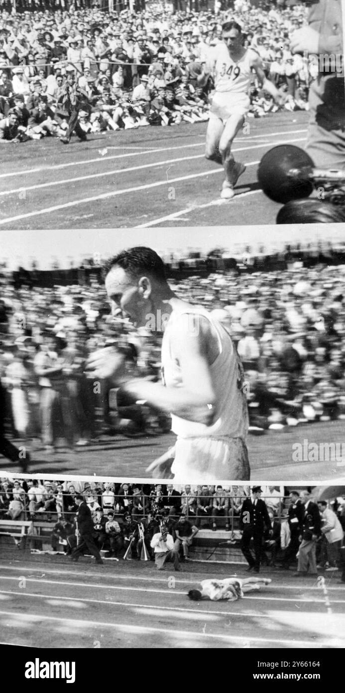 The agony of Jim Peters Marathon runner as he lurches into the stadium ...