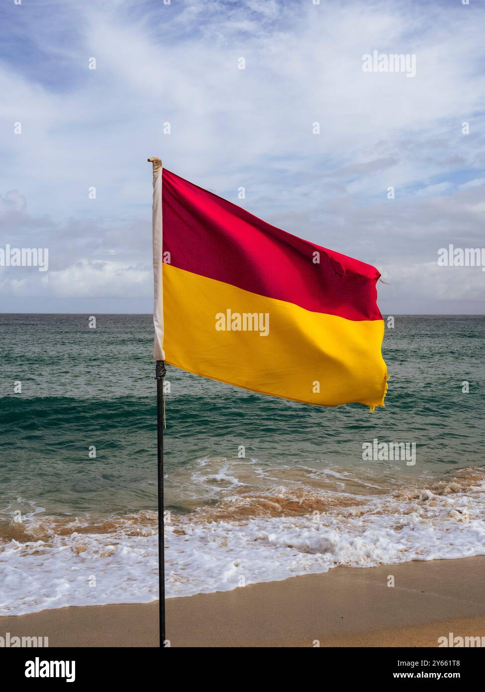 RNLI Swimming Safety Flag, Porthmeor Beach, St Ives, Cornwall, England ...