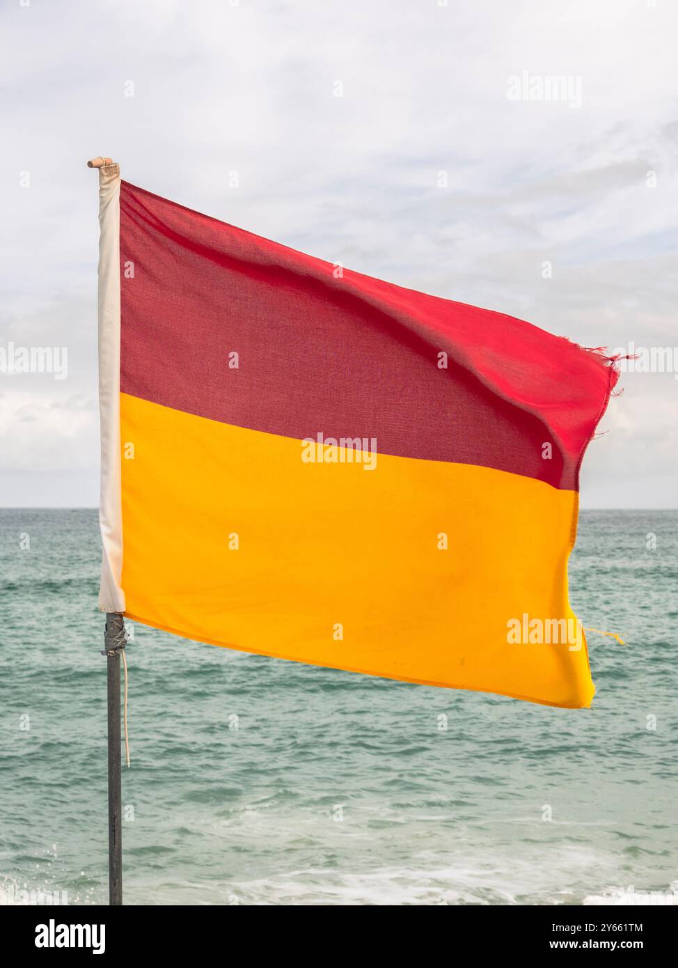 RNLI Swimming Safety Flag, Porthmeor Beach, St Ives, Cornwall, England ...