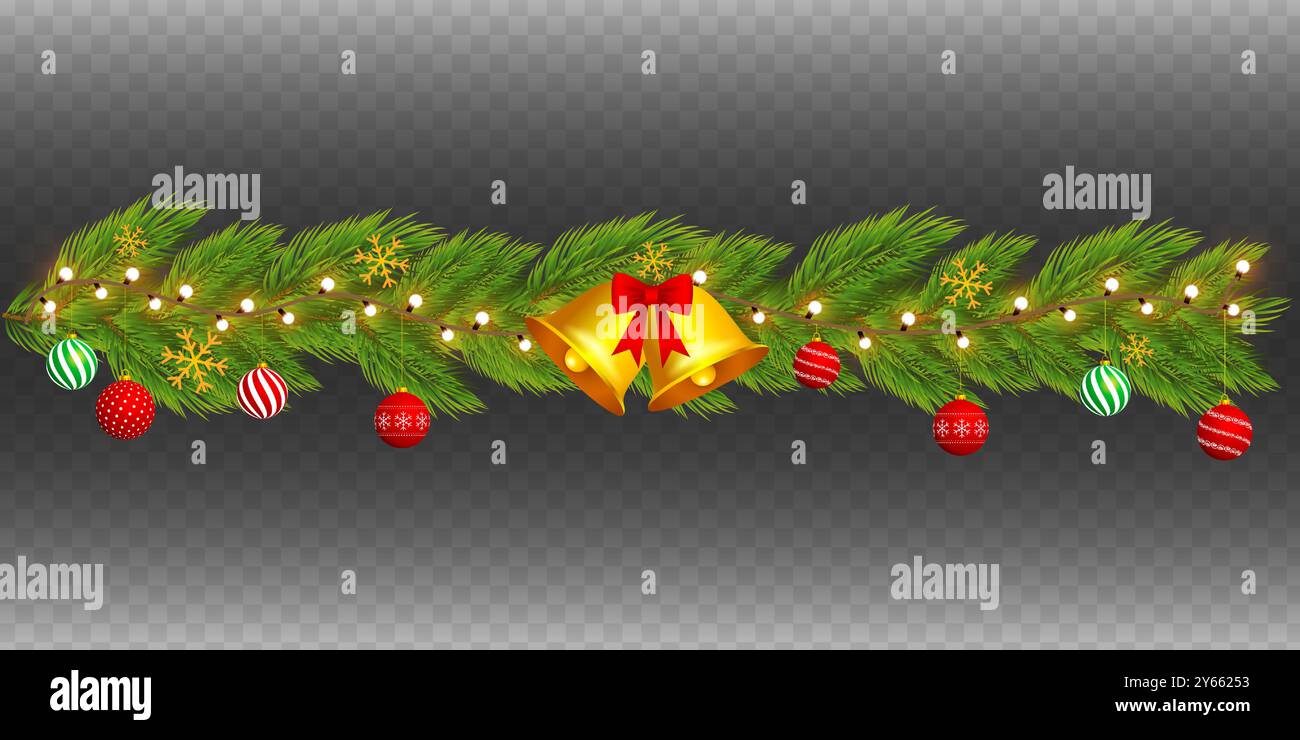 Vector illustration of decorative Christmas garland on transparent ...