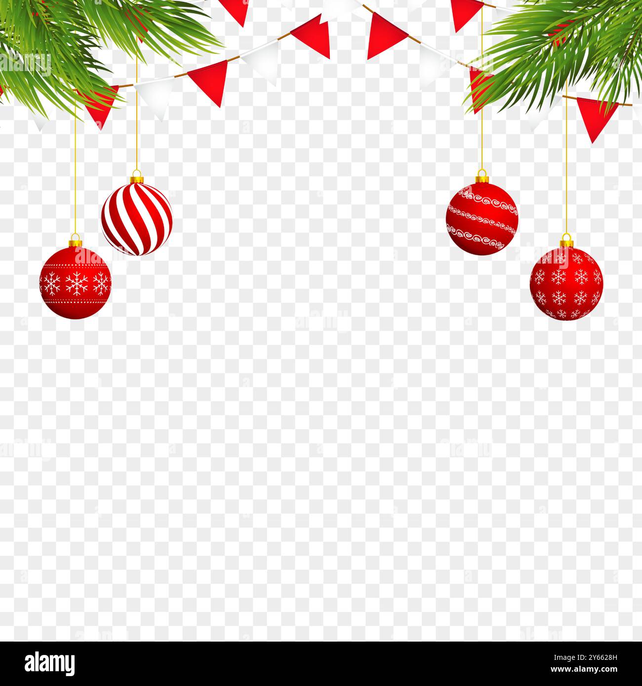 Vector illustration of fir branches with Christmas balls and party ...