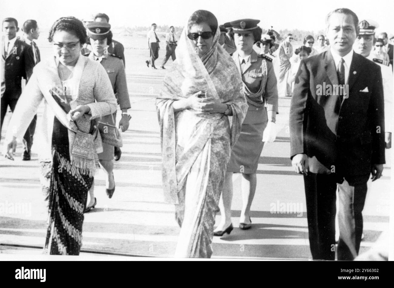 Mrs Indira Gandhi Indian Prime Minister, arriving in Indonesia walks ...