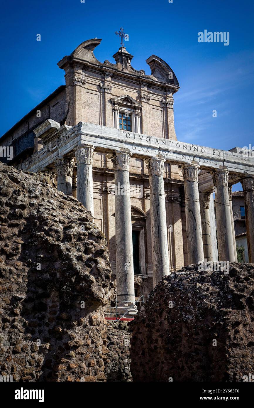 Temple of Antoninus and Faustina, Rome, Italy. Once a grand Roman ...