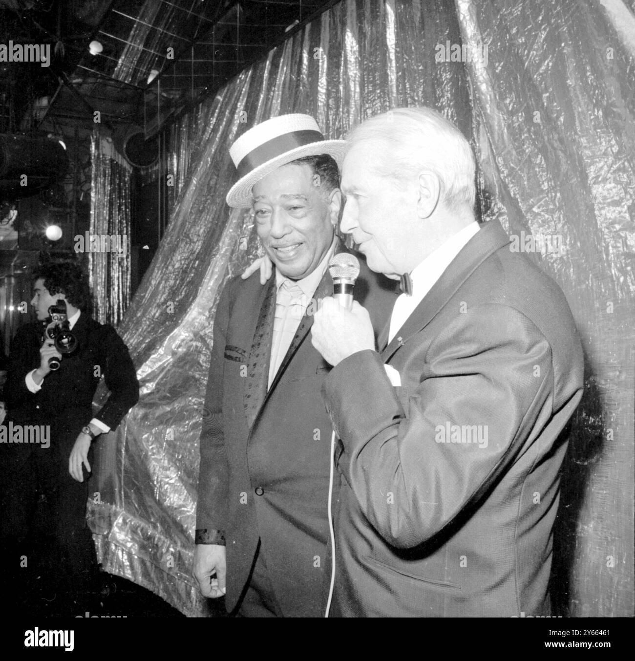 Paris : Maurice Chevalier, right, aged 81, with Duke Ellington, at a ...