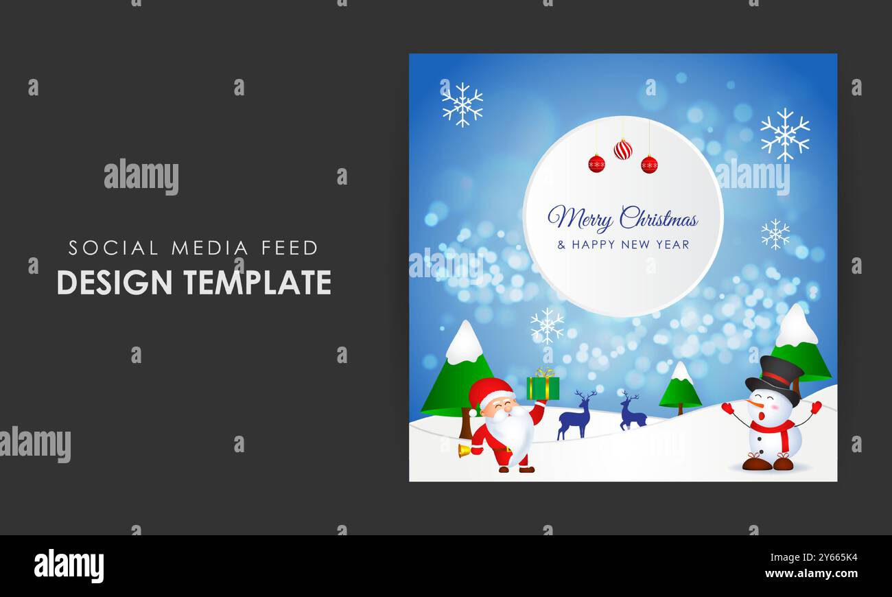 Vector illustration of Merry Christmas social media feed template Stock ...