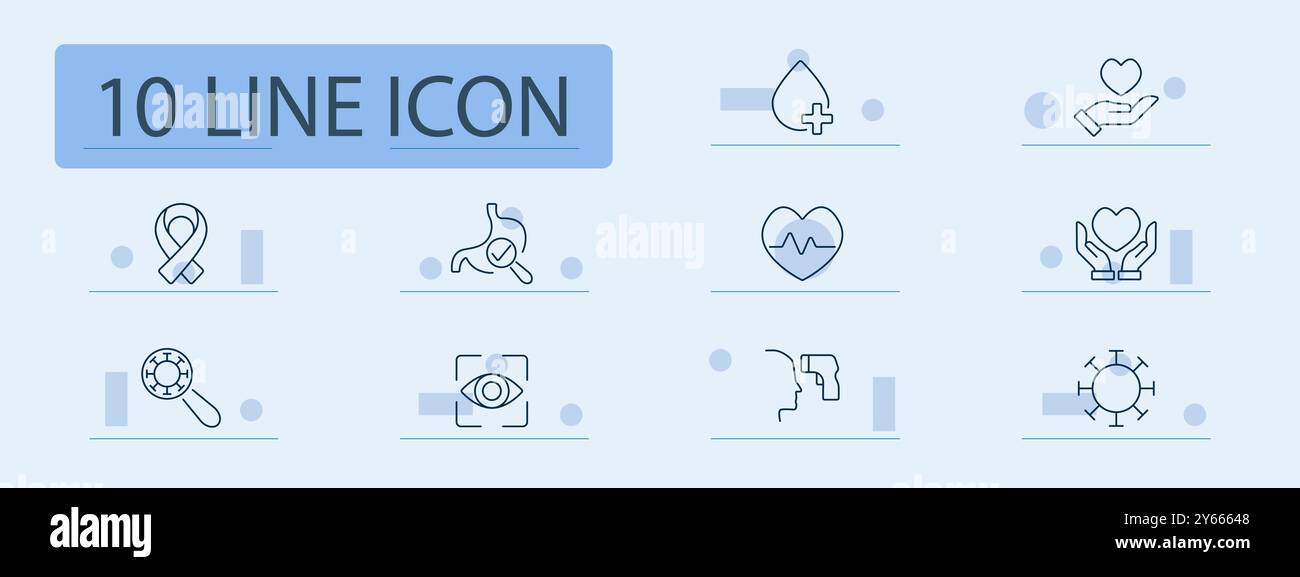 Health and care set icon. Awareness ribbon, stomach check, heart health ...