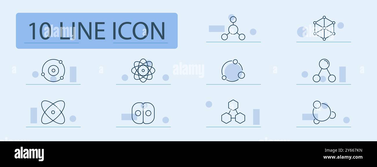 Science and molecule set icon. Atom, molecule structure, cell division ...