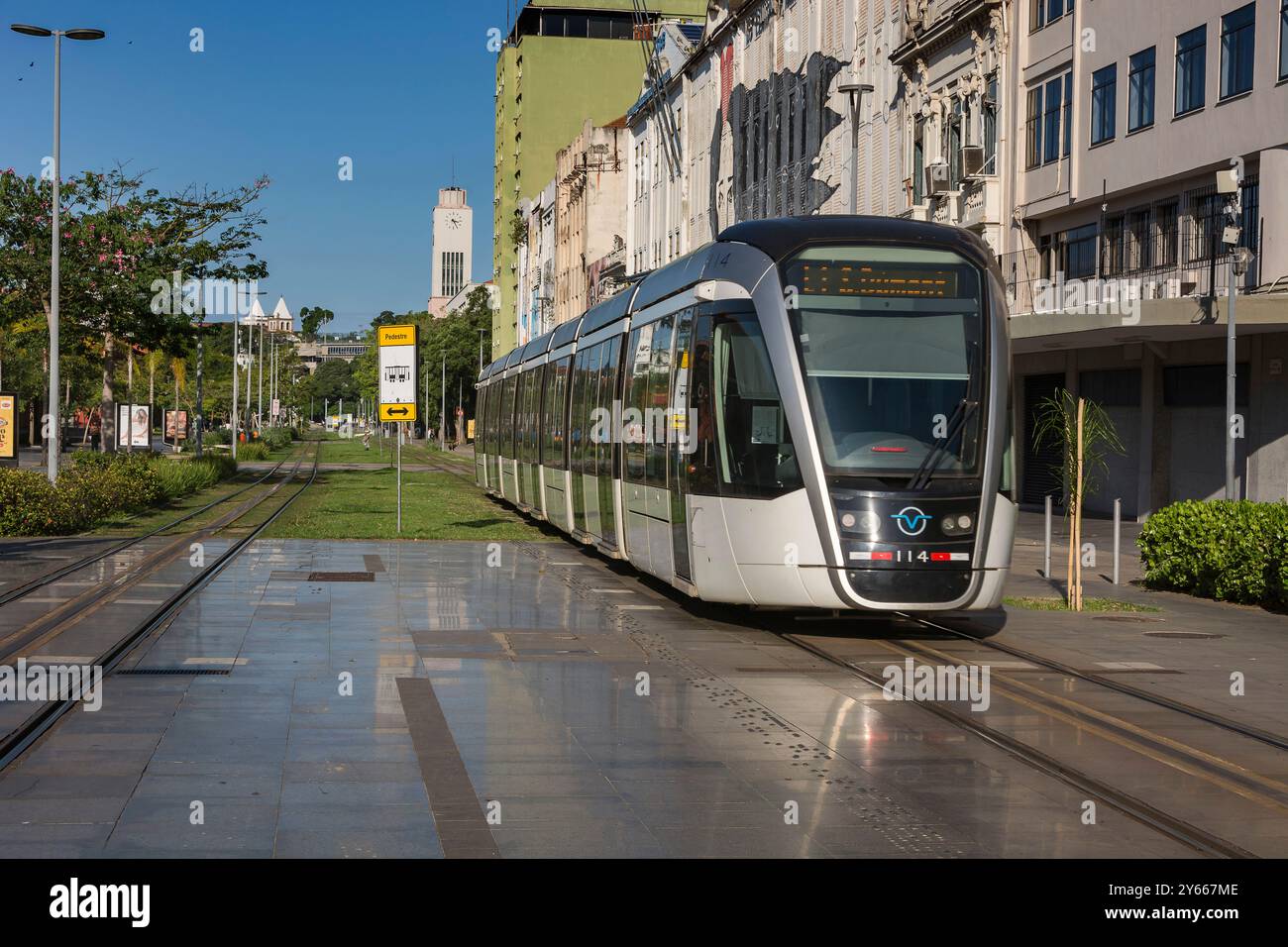Rio de Janeiro, Brazil. VLT Carioca. Electric tram from Alstom company ...