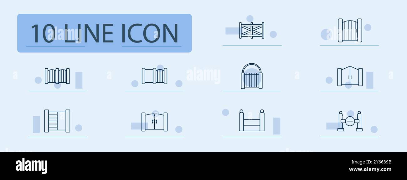 Gate set icon. Metal gate, barrier, sliding gate, security, tollbooth ...