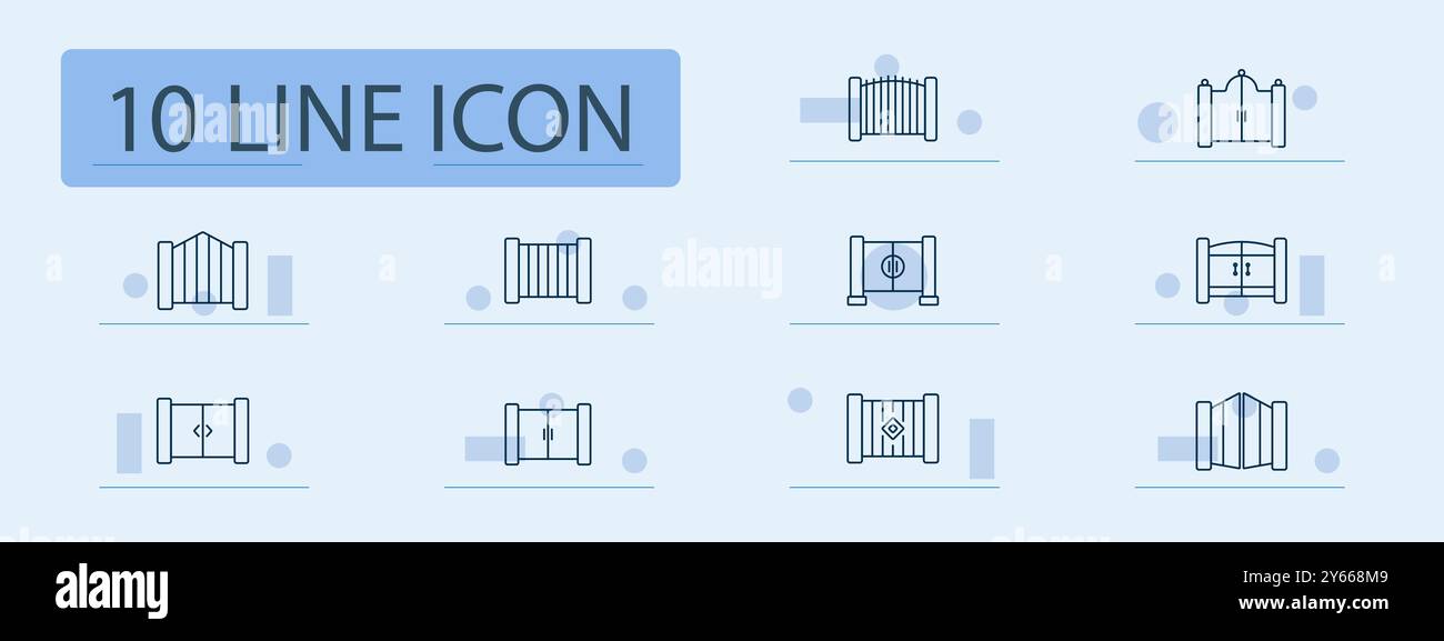 Gate set icon. Arched gate, double door, sliding, ornamental, security ...