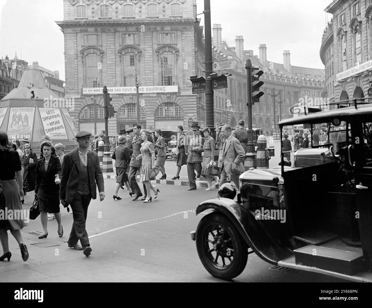 Piccadilly Circus. c.1943The statue of Eros was removed during wartime ...