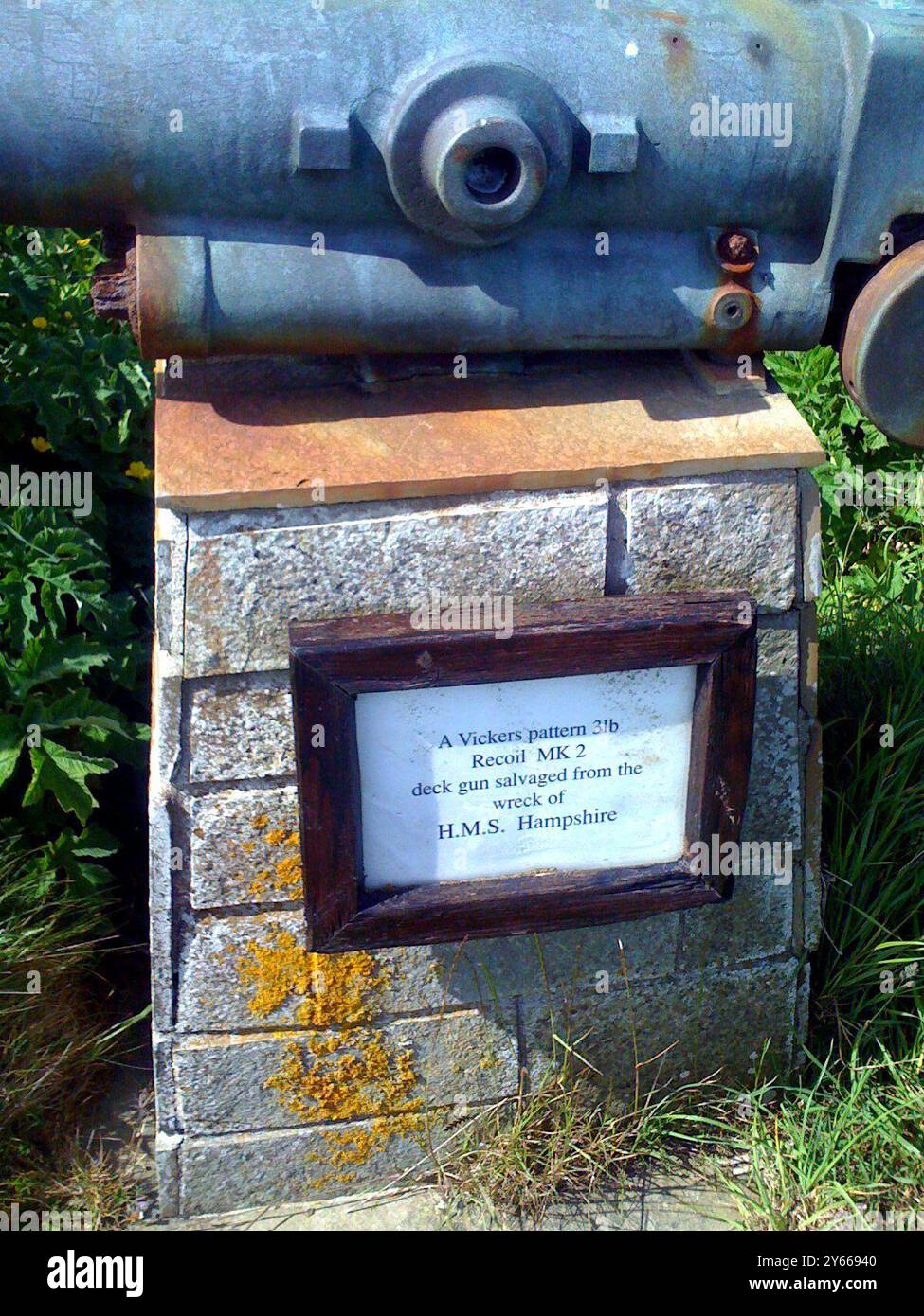 Scotland - The Orkneys - A gun on a plinth with plaque reading " A ...