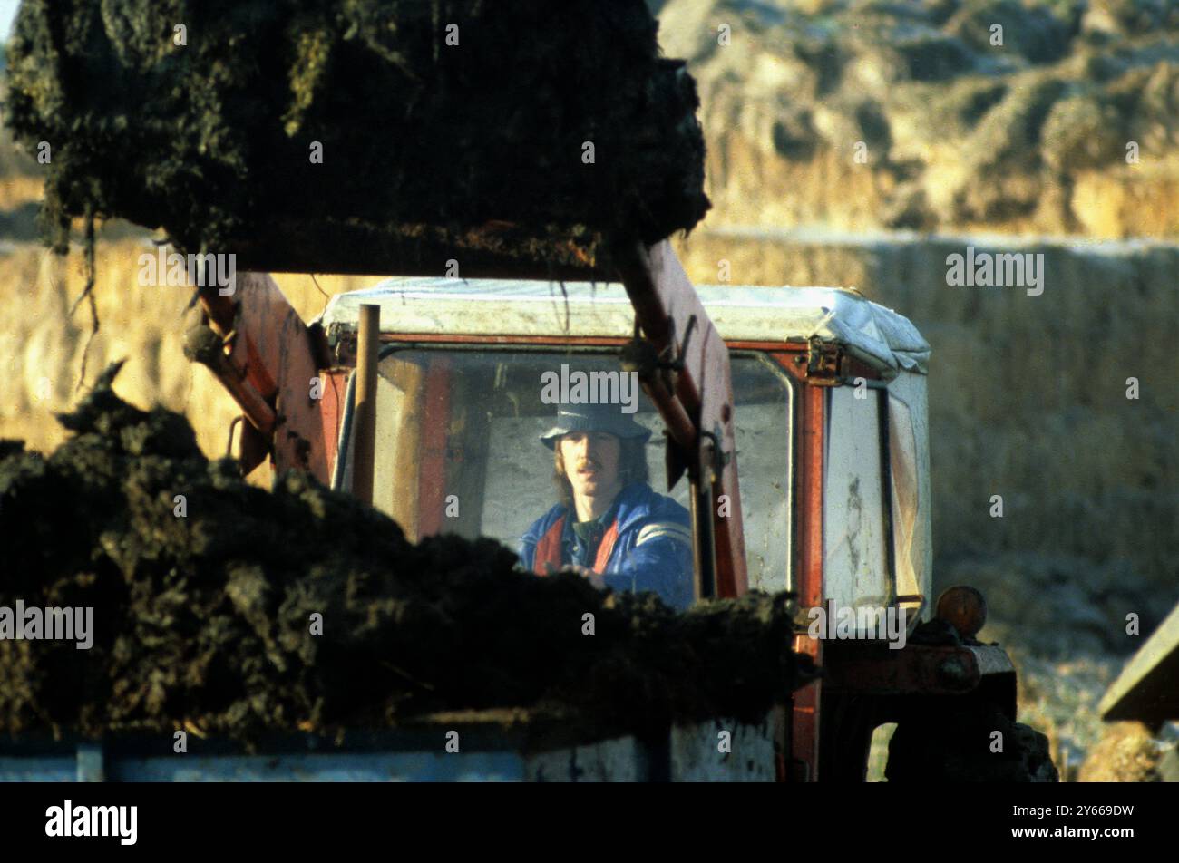 Winter : Farmer John Mealing loading up the muck or manure spreader ...