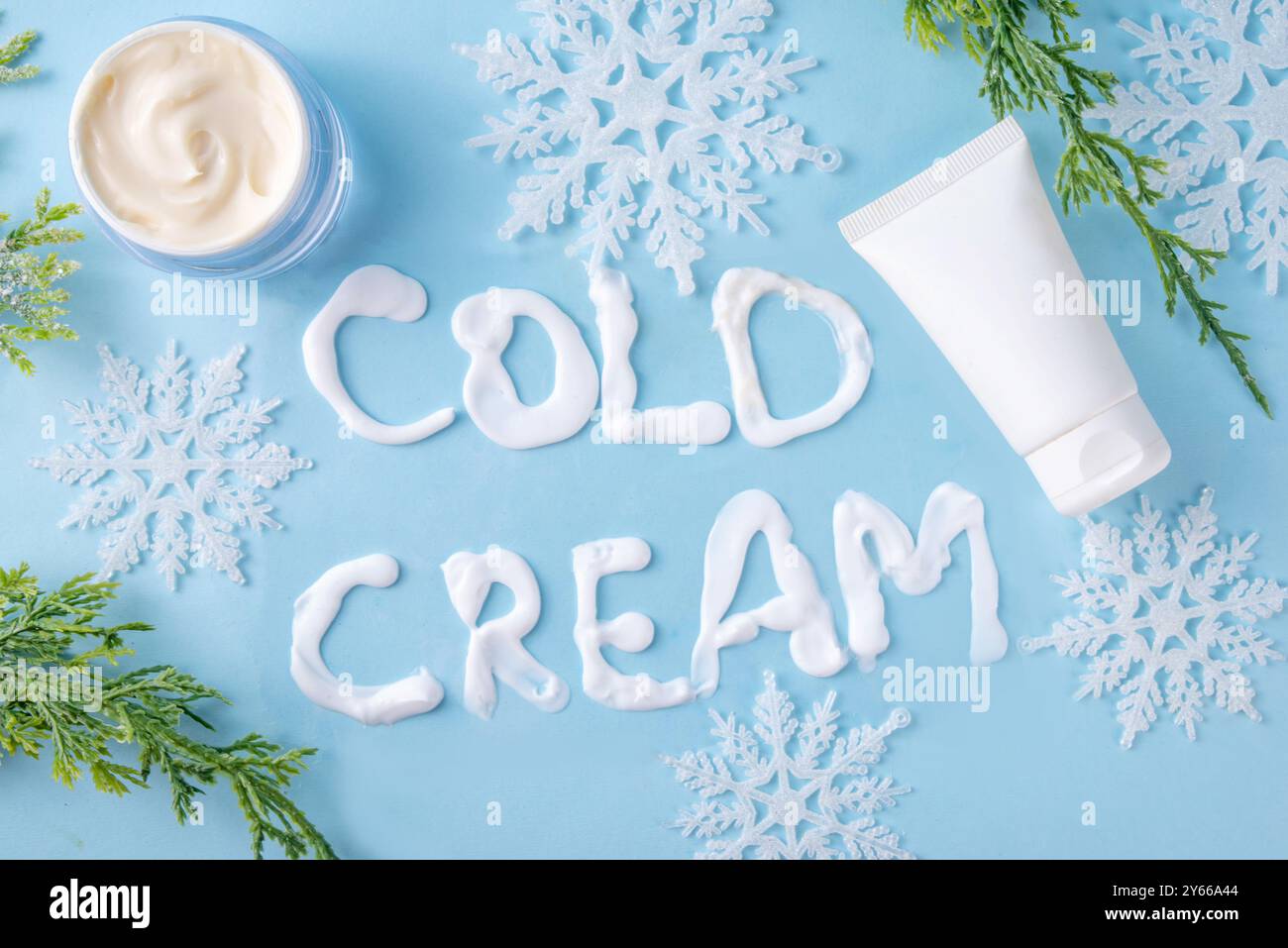 Cold protecting winter cream concept. Simple tubes and jar cosmetics ...